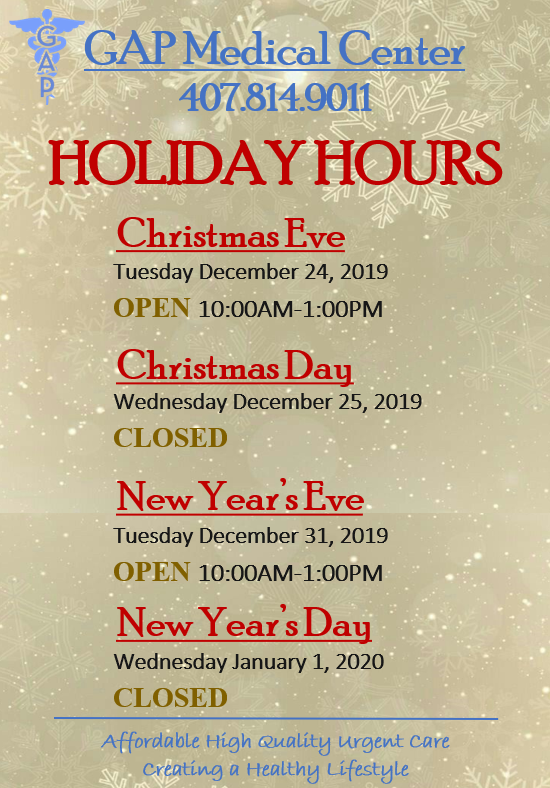 Hours / Holiday Hours – GAP MEDICAL CENTER